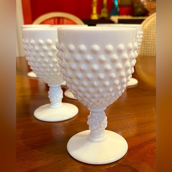 Fenton | Dining | 4 Vintage Fenton White Hobnail Milkglass Water ...